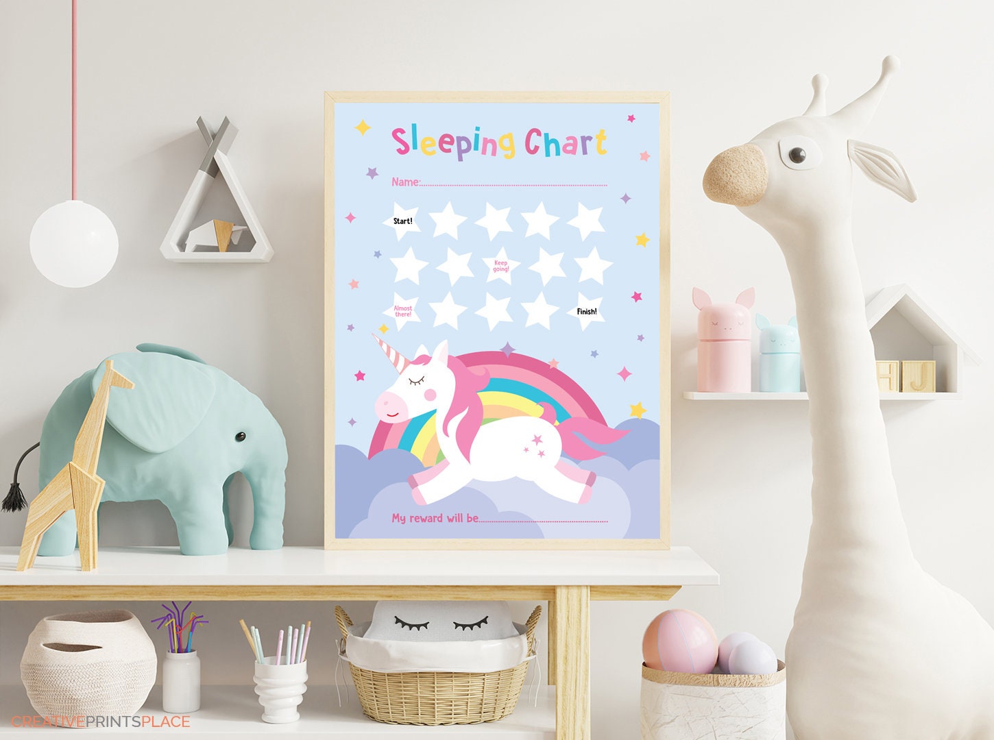 Girls Unicorn Sleeping Chart Printable Sleep Sticker Chart | Etsy