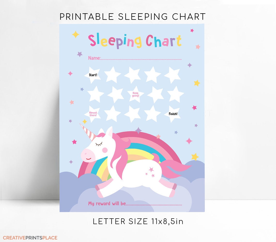 Girls Unicorn Sleeping Chart, Printable Sleep Sticker Chart, Sleep ...