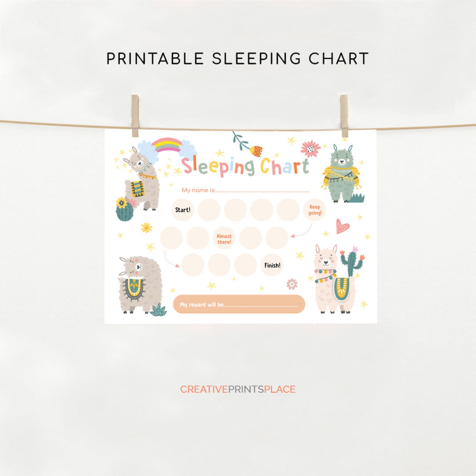 Llama Sticker Sleeping Chart, Printable Llama Sleeping Charts, Llama Chart for Boys and Girls ...