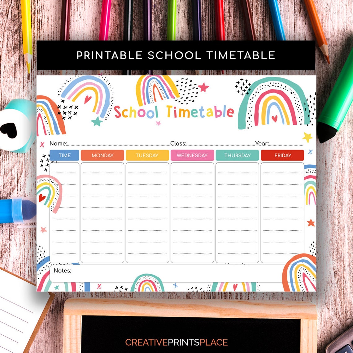 Printable Rainbow School Timetable, Kids Daily Schedule, Back to School ...