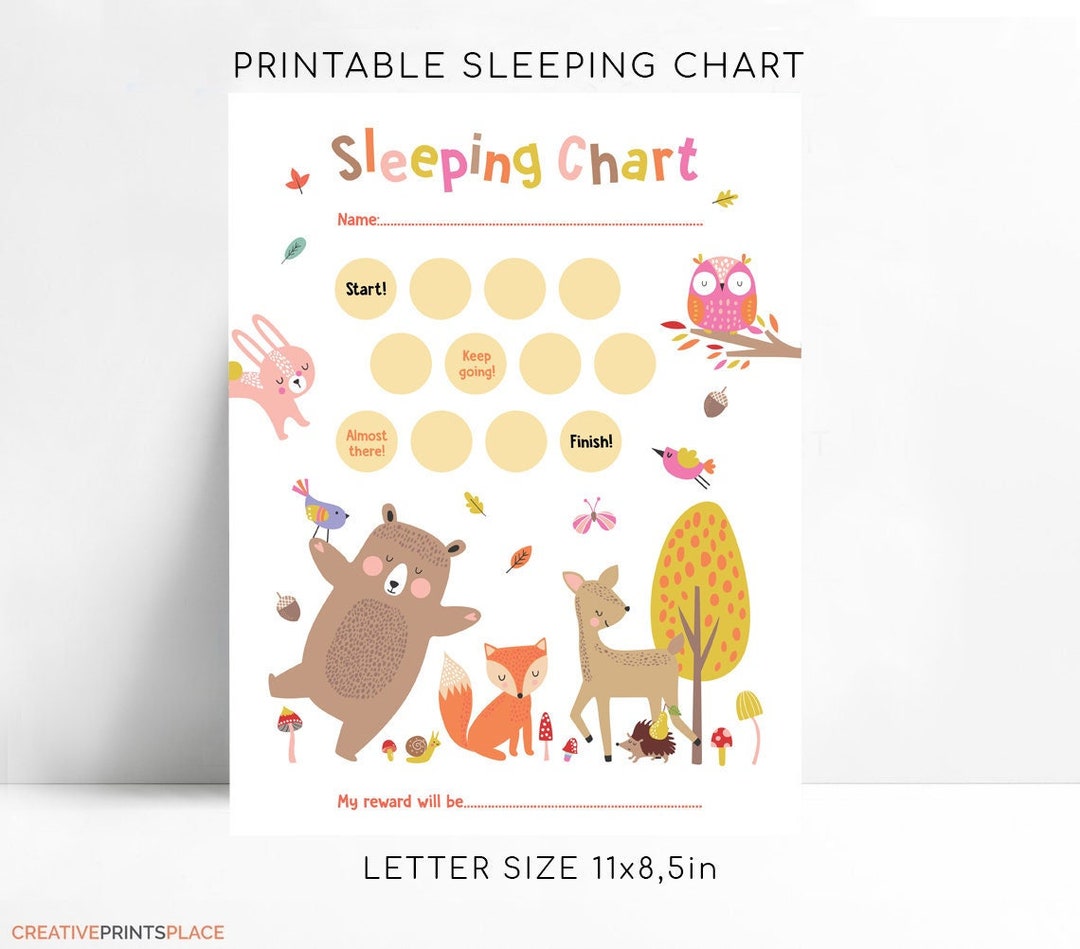 Printable Woodland Animals Sleeping Chart, Sleep Sticker Charts, Sleep ...