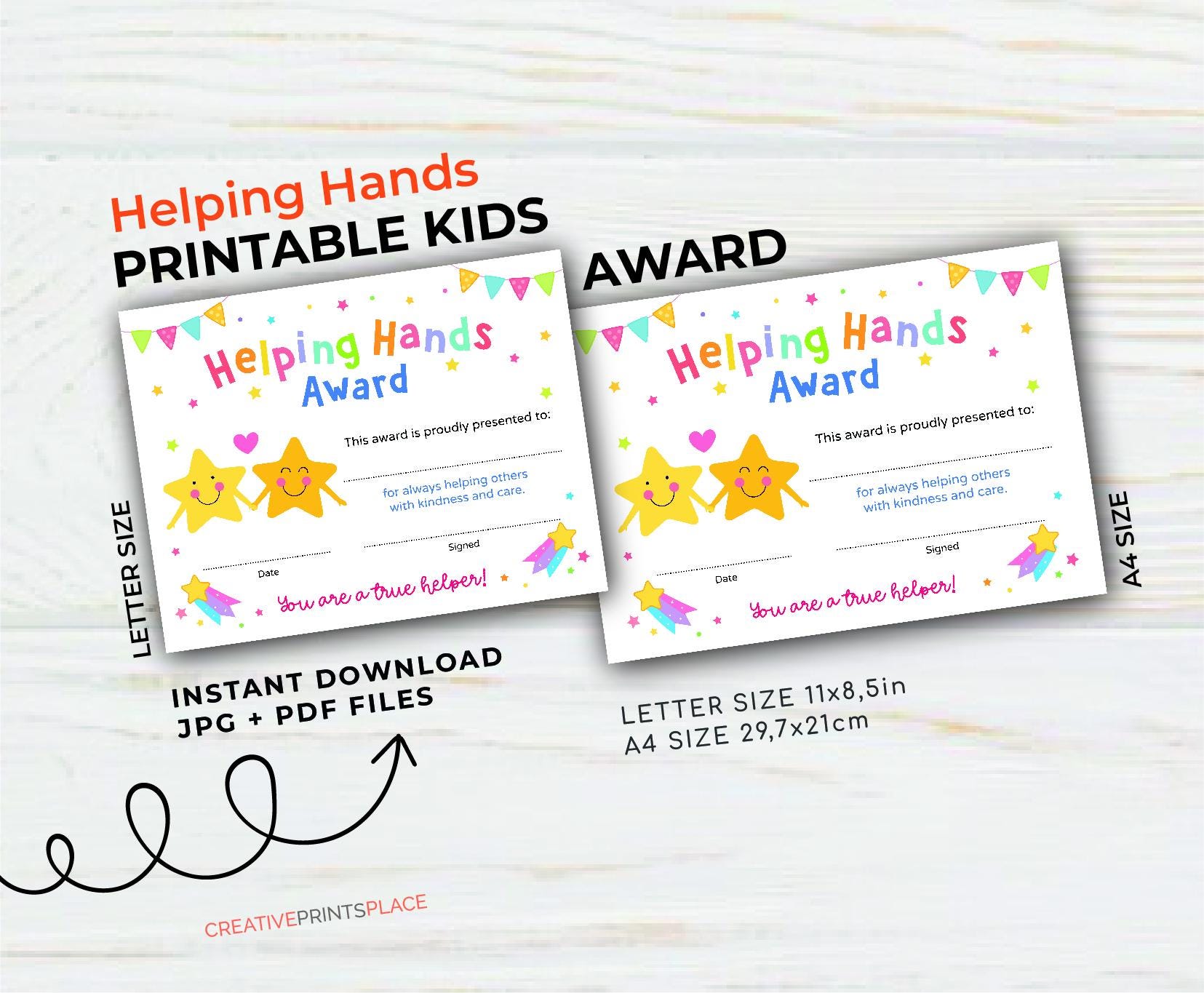 Helping Hands Award Printable, Kindness Certificate for Kids, Classroom ...