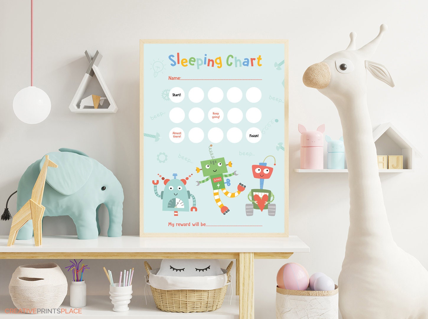 Happy Robots Sleeping Chart for Boys, Boy's Sticker Chart, Toddler ...