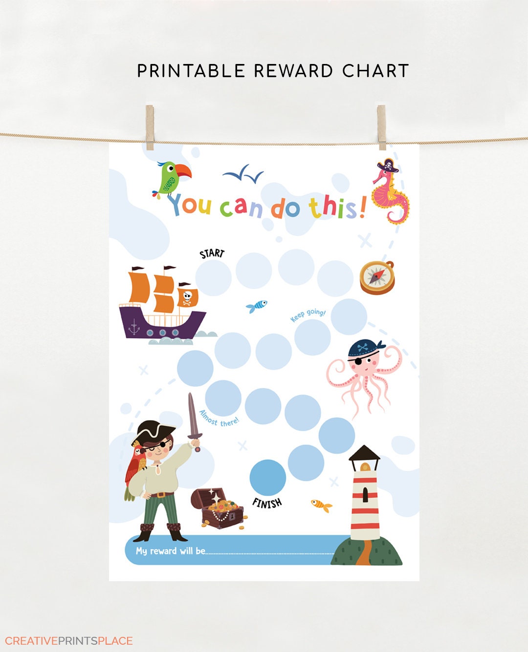 Boys Pirate Reward Chart Vertical, Printable Pirate Sticker Chart ...