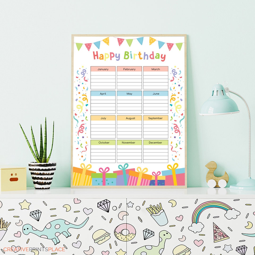 Printable Kids Happy Birthday Calendar, Class Birthday Tracker, Instant ...