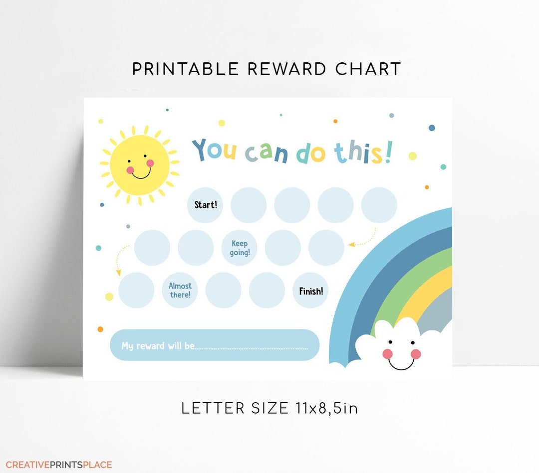 Printable Rainbow Sun Reward Chart for Boys, Boy Sticker Chart, Instant ...