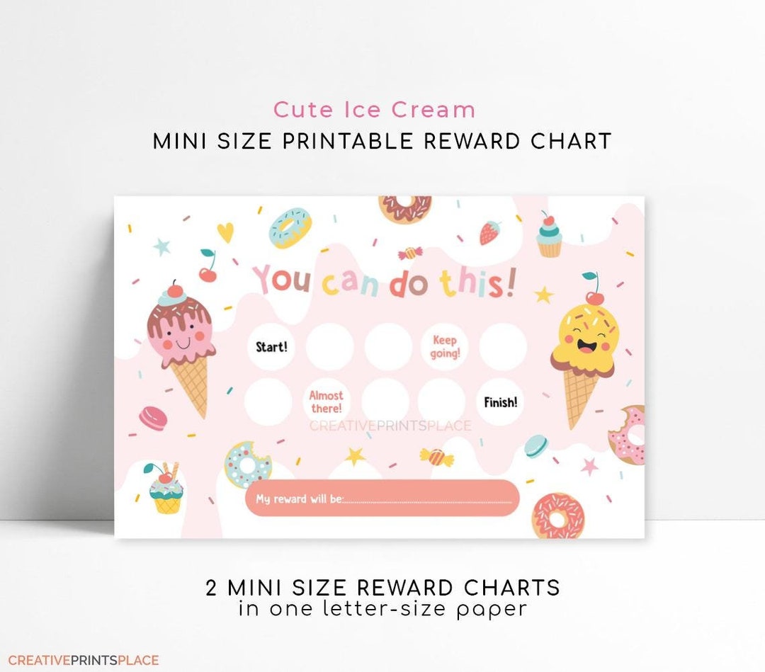 Mini Size Cute Ice Cream Reward Chart, Girls Sticker Chart, Small ...