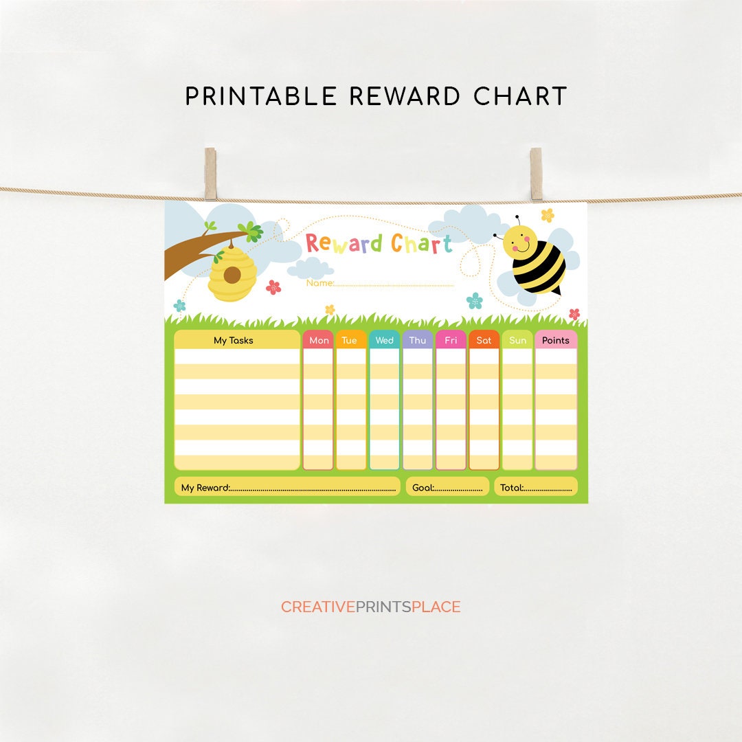 Printable Bee Reward Chart, Kids Responsibility Chart, Children's ...
