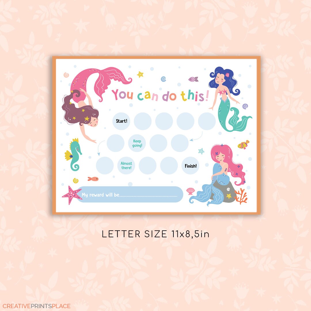 Printable Mermaid Reward Chart Mermaid Behavior Chart Girls - Etsy