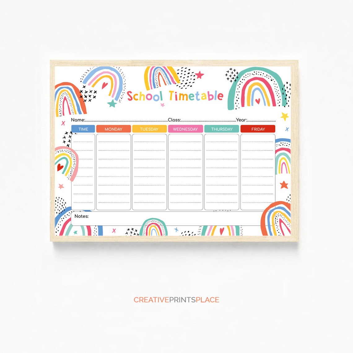 Printable Rainbow School Timetable, Kids Daily Schedule, Back to School ...