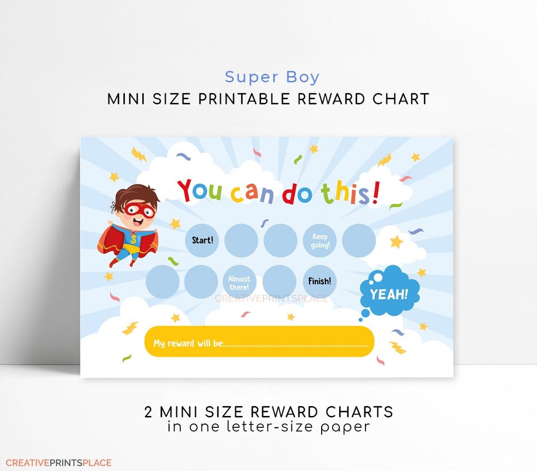 Mini Size Super Hero Boy Reward Chart, Boys Sticker Chart, Small ...