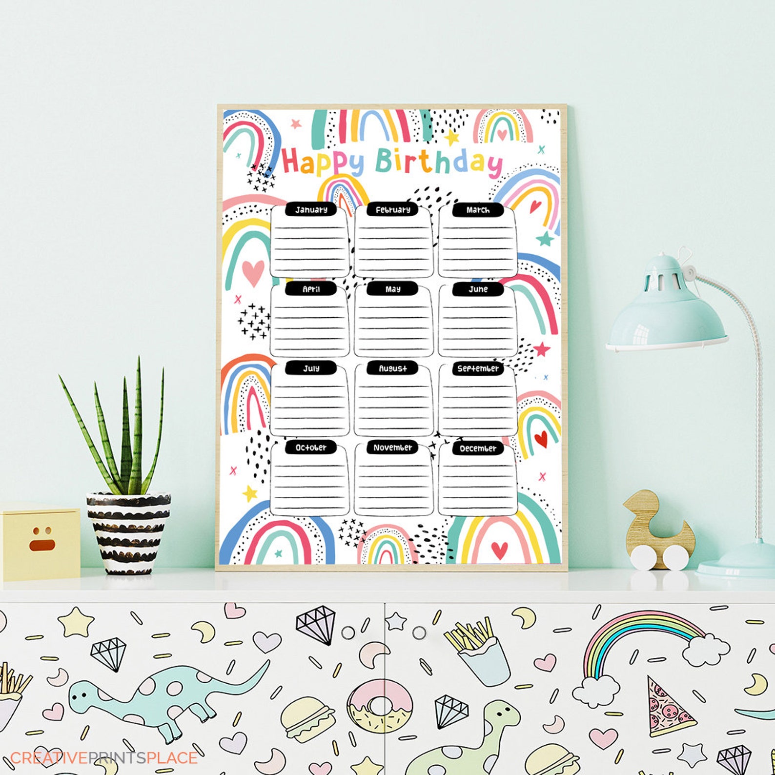 Printable Rainbow Happy Birthday Calendar, Kid Birthday Planner, Class ...