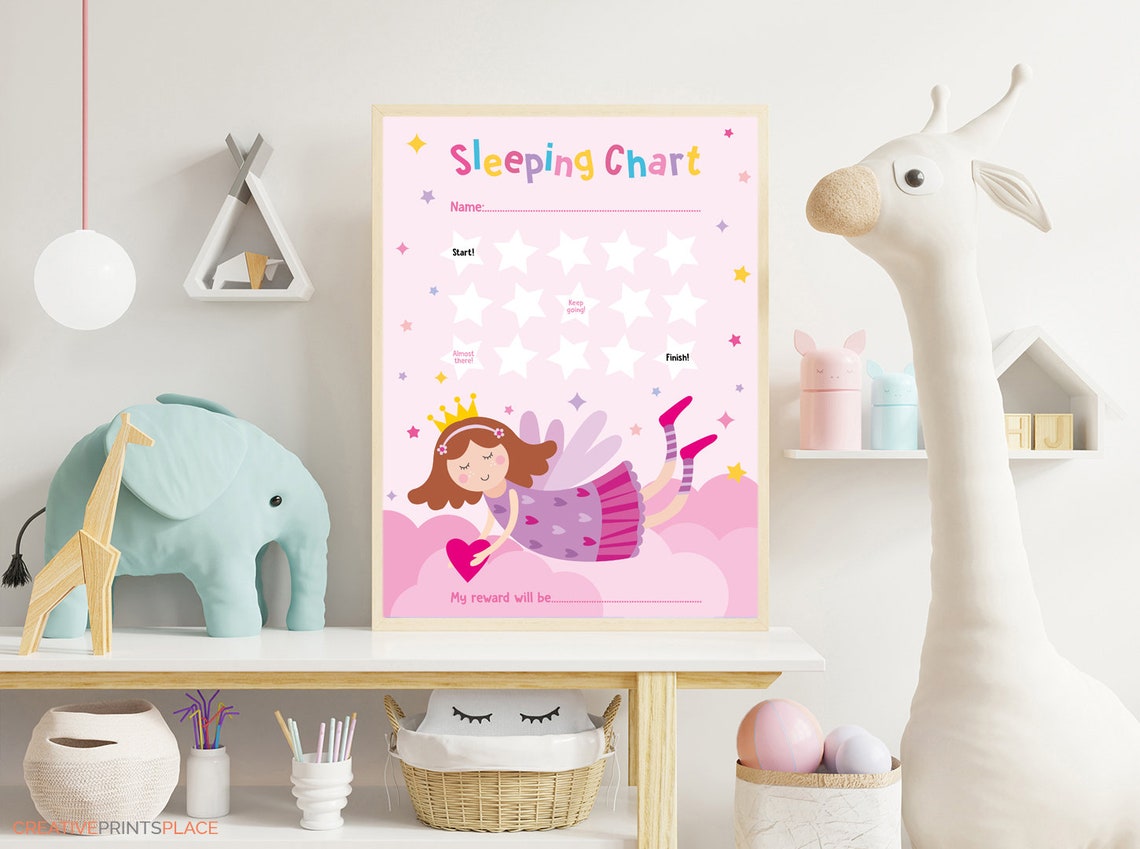 Pink Fairy Printable Sleeping Chart, Girl Sleep Tracker Chart, Bedtime ...