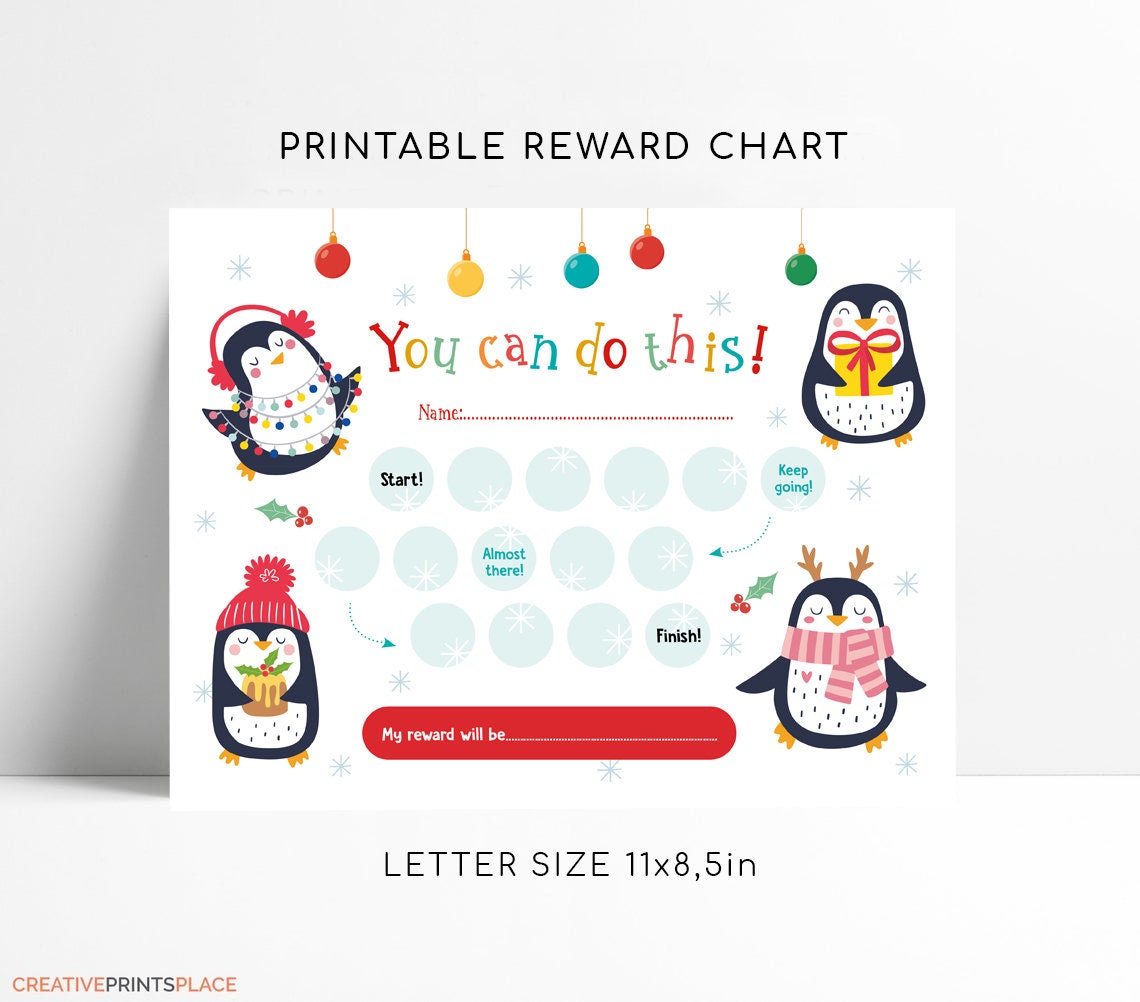 Christmas Penguins Sticker Reward Chart, Printable Holiday Christmas ...