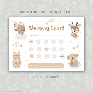Printable Boho Animals Sticker Sleeping Chart, Good Night Chart for ...