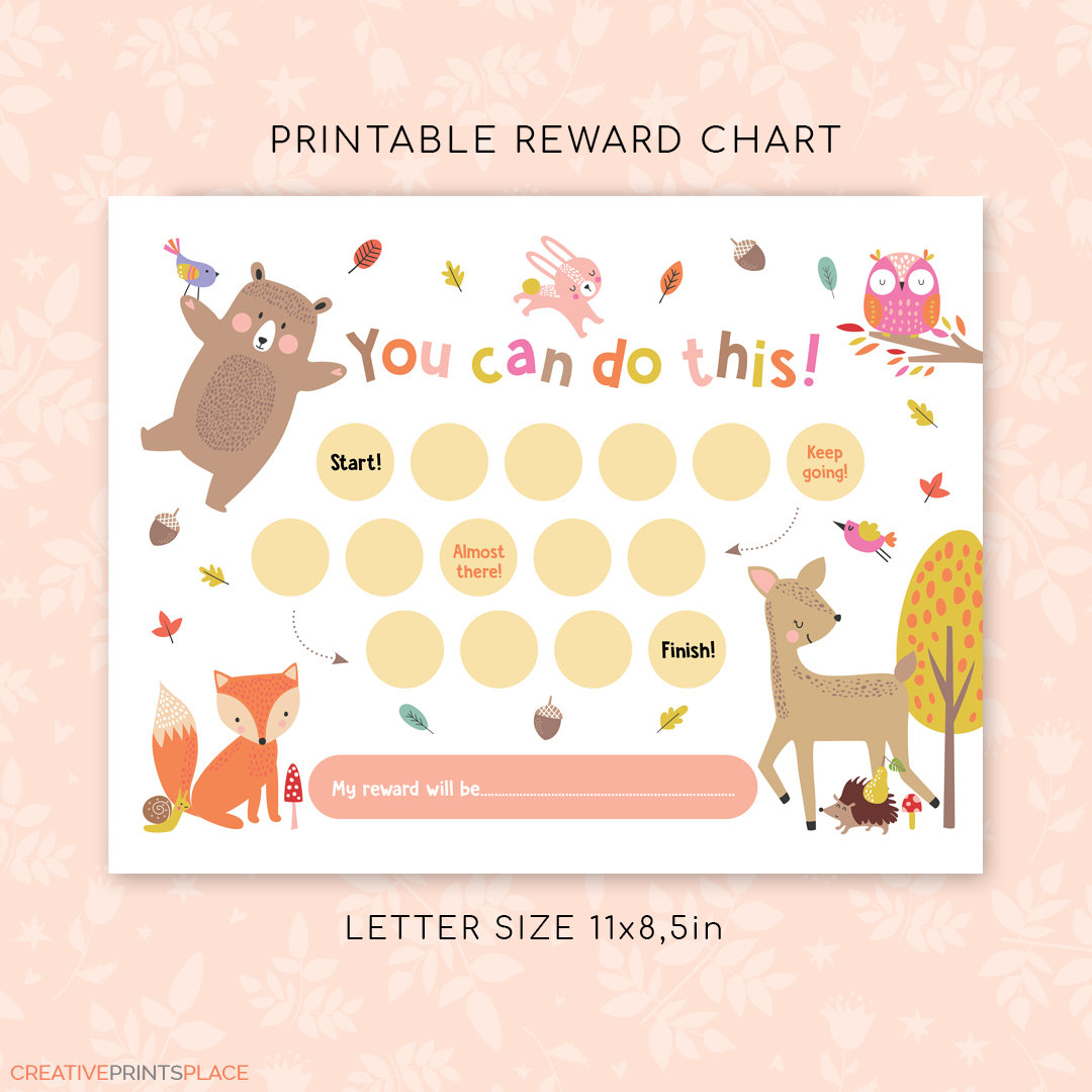 Printable Woodland Animals Reward Chart, Forest Animals Girl's Sticker ...