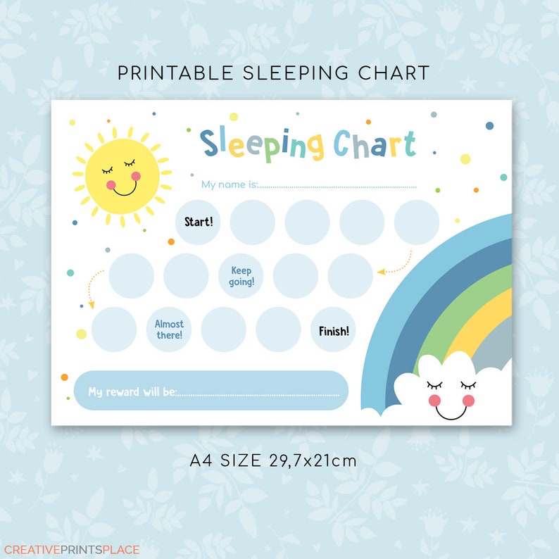 Printable Sun Rainbow Sleeping Chart for Boys, Boy's Sticker Chart ...