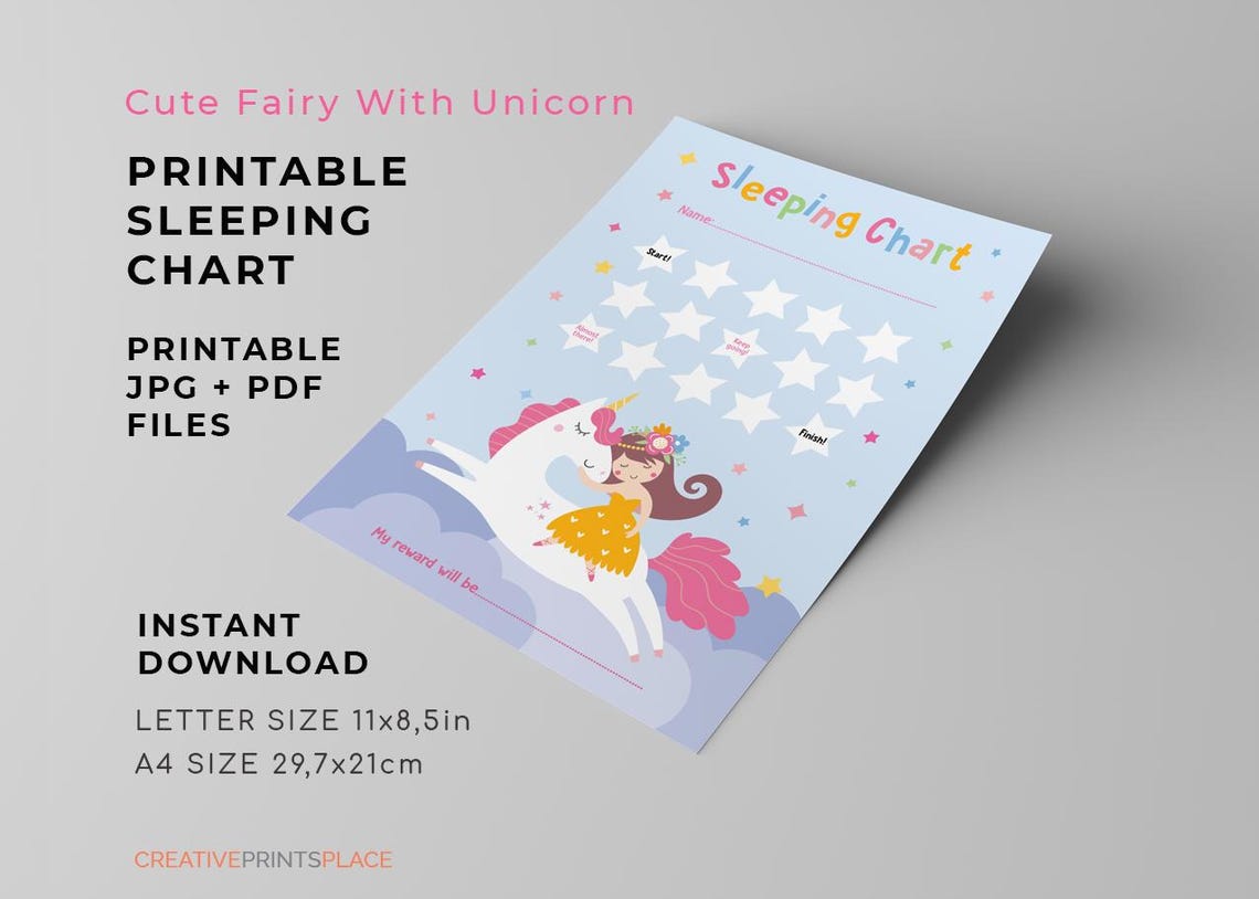 Fairy and Unicorn Sleeping Chart, Kids Reward Tracker (digital Download ...