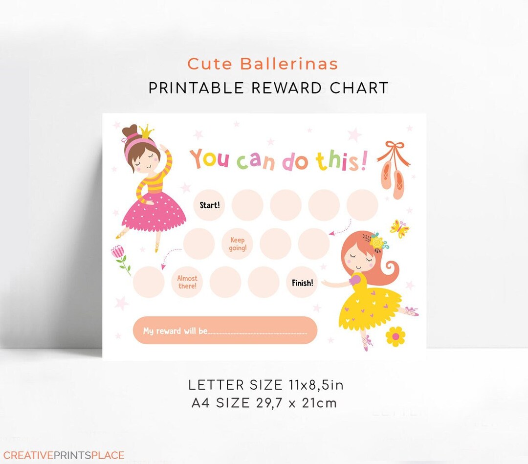 Printable Pink Orange Ballerina Reward Chart, Girl's Sticker Chart ...