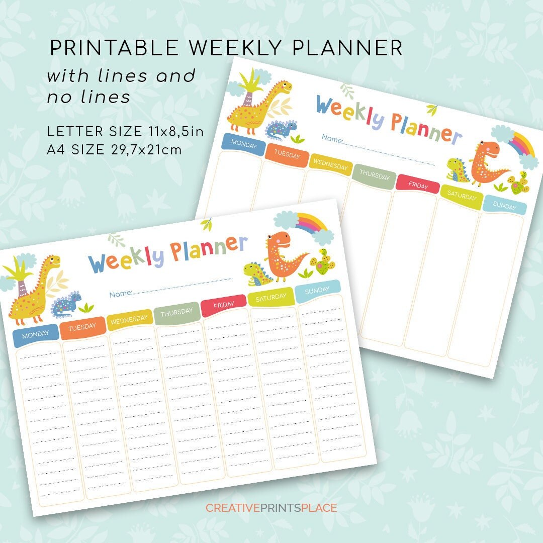 Dinosaur Weekly Planner Printable: Kids School Activities (digital ...
