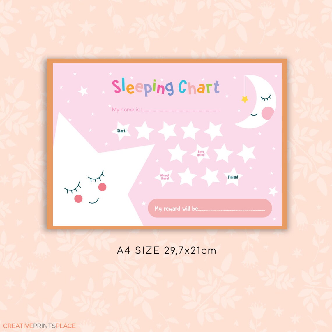 Star Moon Sleeping Chart for Girls, Sleep Log, Printable Sleep Tracker ...