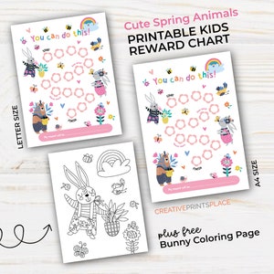 Printable Easter Bunny Reward Chart: Spring Animals, Coloring Page ...