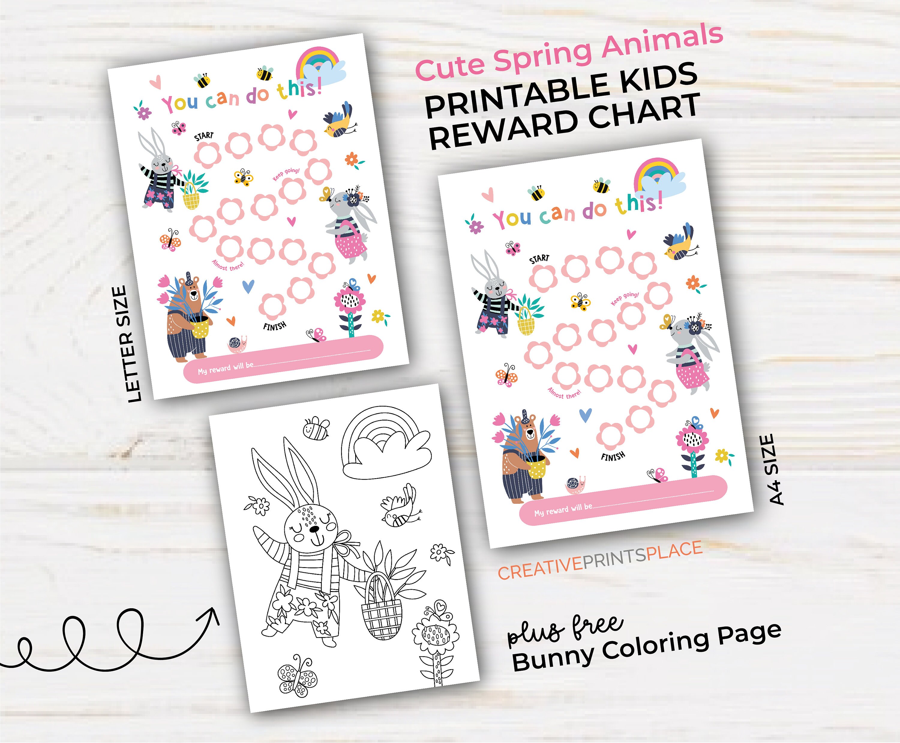 Printable Easter Bunny Reward Chart: Spring Animals, Coloring Page ...