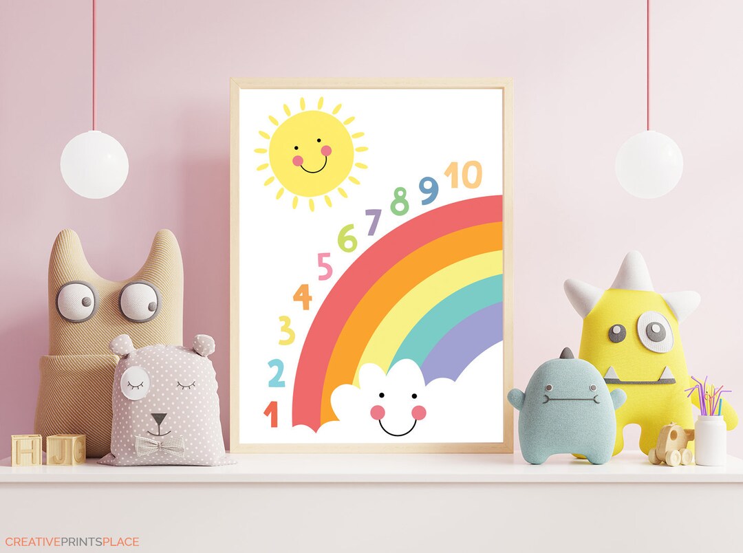 Numbers 1-10 Rainbow Nursery Print, Educational Playroom Decor (digital ...