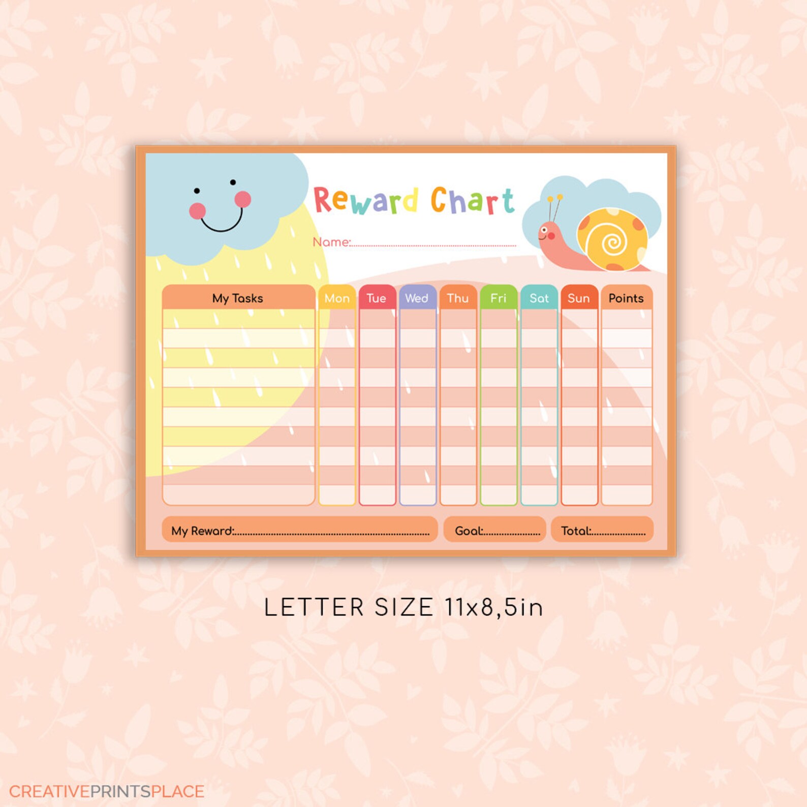 Snail Printable Reward Chart for Kids Chore Chart for Girls - Etsy Canada