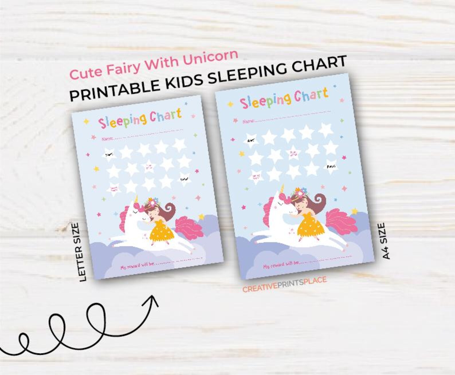 Fairy and Unicorn Sleeping Chart, Kids Reward Tracker (digital Download ...