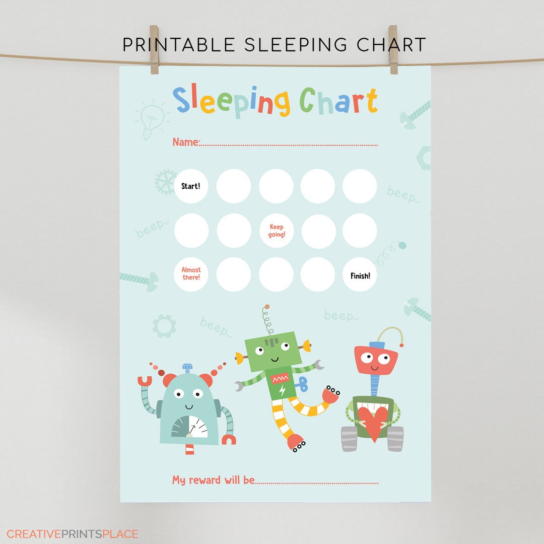 Happy Robots Sleeping Chart for Boys, Boy's Sticker Chart, Toddler ...