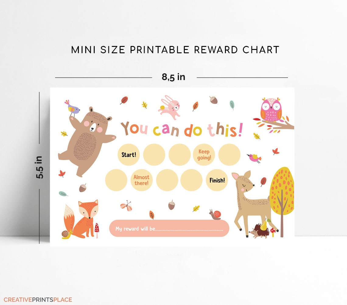Mini Size Woodland Animals Reward Chart, Girls Sticker Chart, Small ...