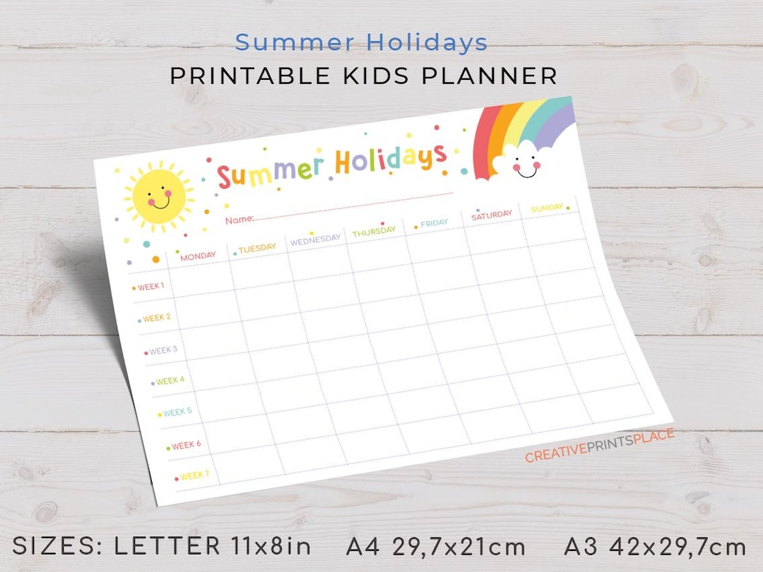 Printable Kids Summer Holiday Planner, Printable Holiday Schedule Chart ...