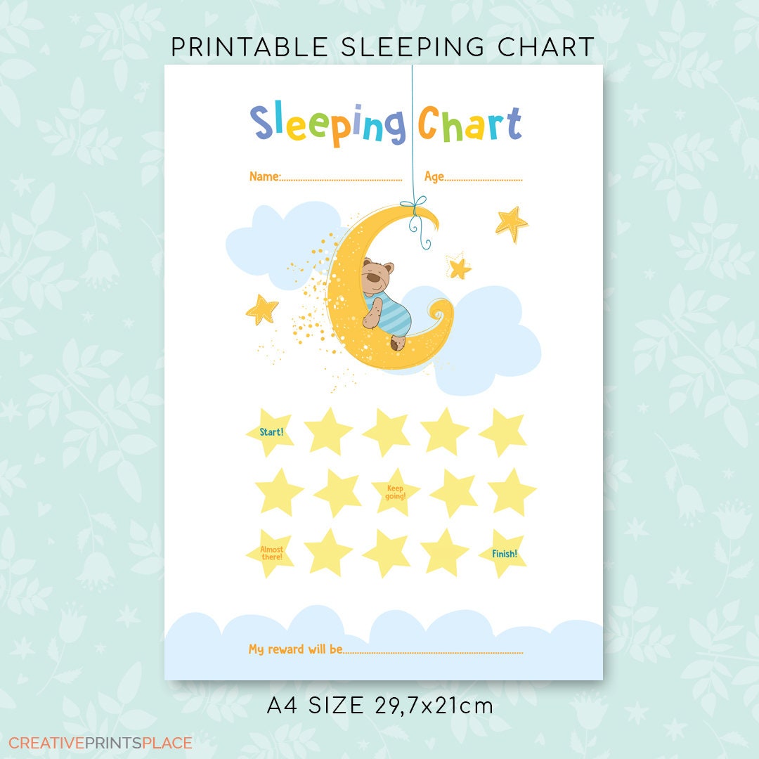 Printable Cute Bear Sleeping Chart, Sleeping Chart for Boys, Bed Time ...