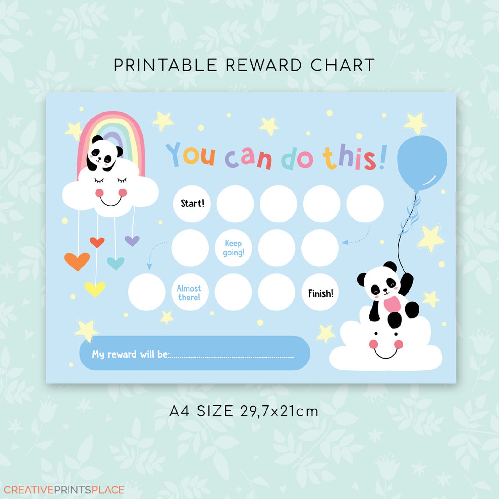 Printable Panda Reward Chart for Boys, Boy's Sticker Chart, Instant ...