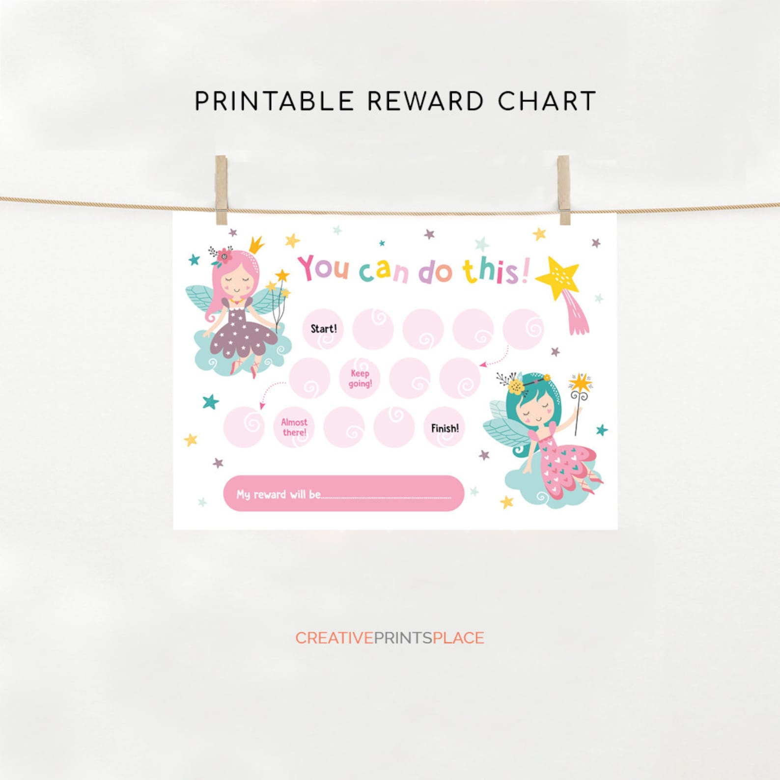Printable Fairy Reward Chart, Fairy Sticker Chart, Girl Sticker Chart ...