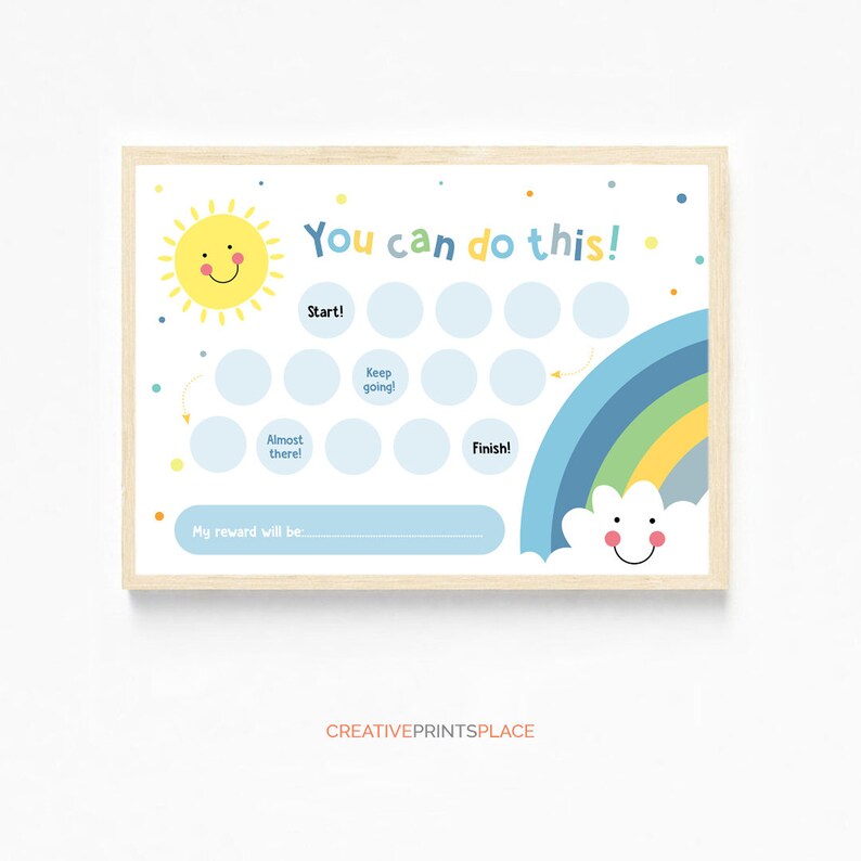 Printable Rainbow Sun Reward Chart for Boys, Boy Sticker Chart, Instant ...
