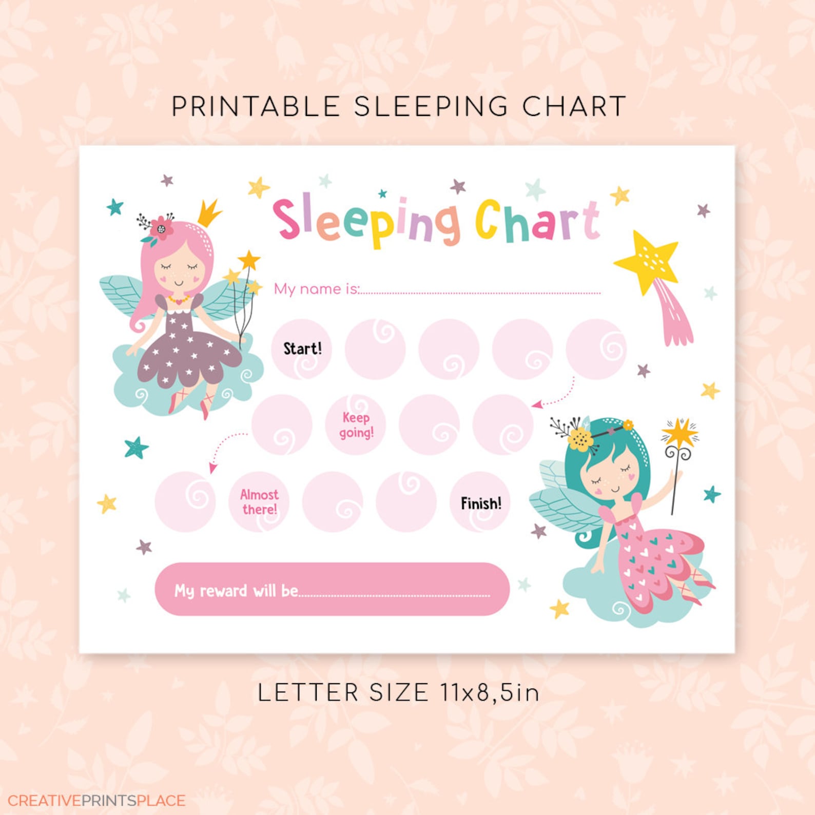 Printable Fairy Sleep Reward Chart, Sleep Through the Night Chart, Girl ...
