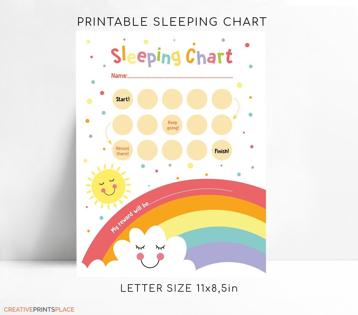 Rainbow Sun Printable Sleeping Chart, Kids Sticker Chart for Sleep ...