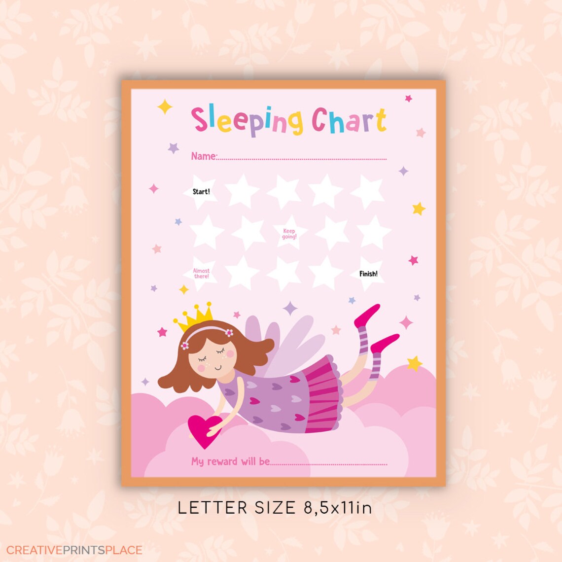 Pink Fairy Printable Sleeping Chart, Girl Sleep Tracker Chart, Bedtime ...