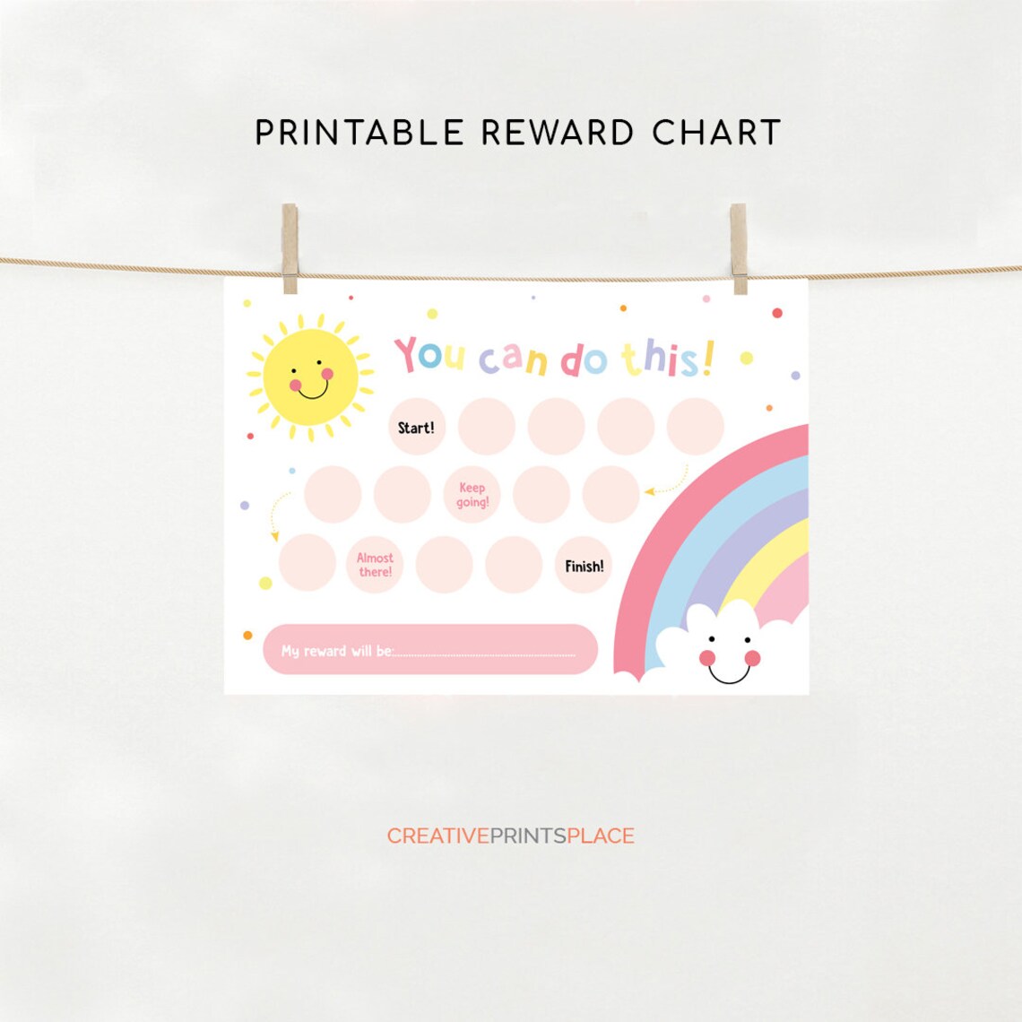 Printable Rainbow Sun Reward Chart for Girls, Girl Sticker Chart ...