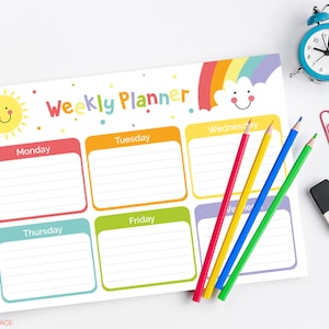 Kids Weekly Planner, Printable Sun Rainbow Daily Planner, Homeschool ...