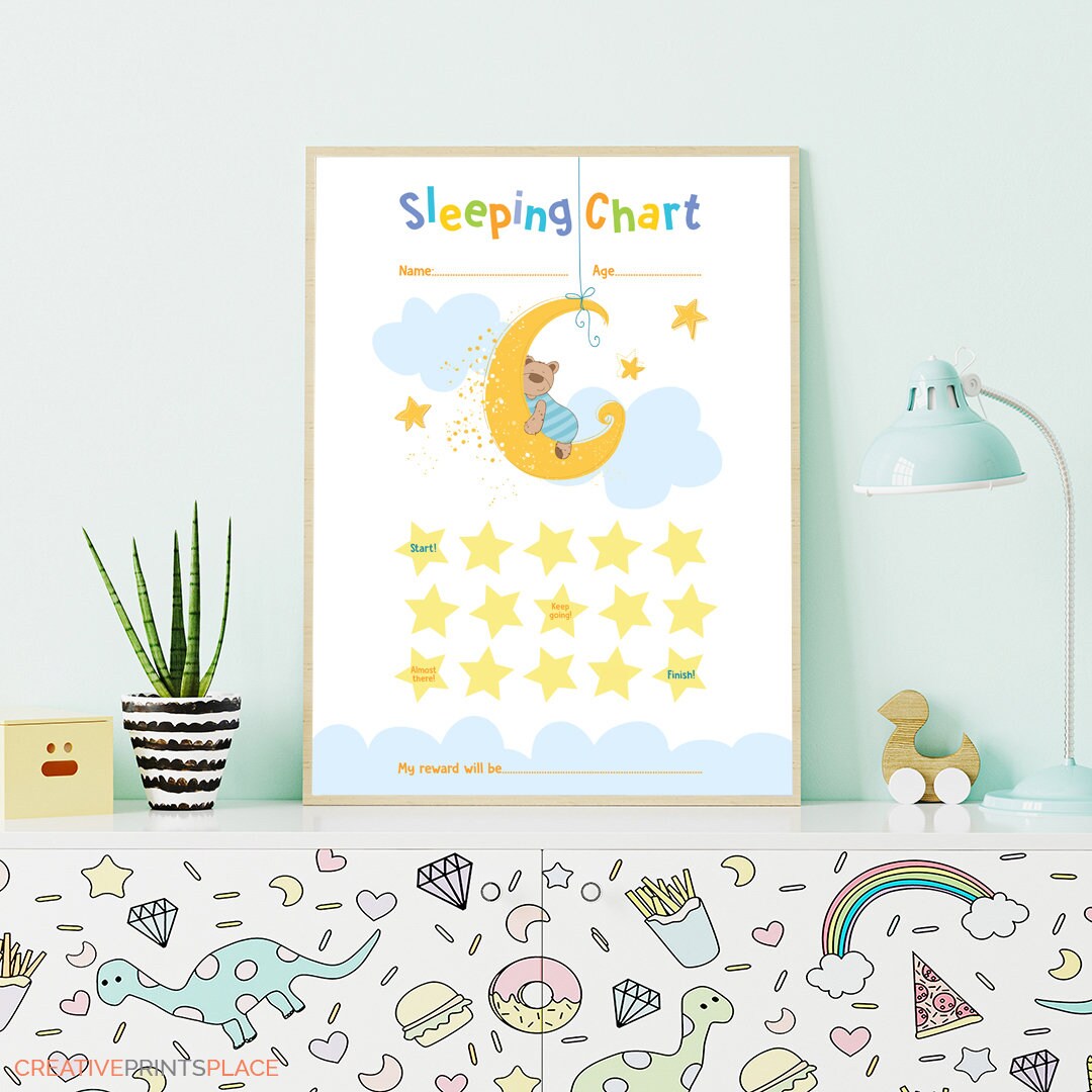 Printable Cute Bear Sleeping Chart, Sleeping Chart for Boys, Bed Time ...