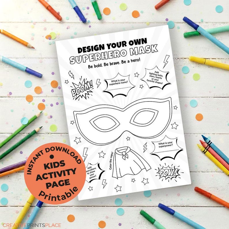 Printable Superhero Mask Coloring Page – Kids Craft Activity (PDF) - Etsy