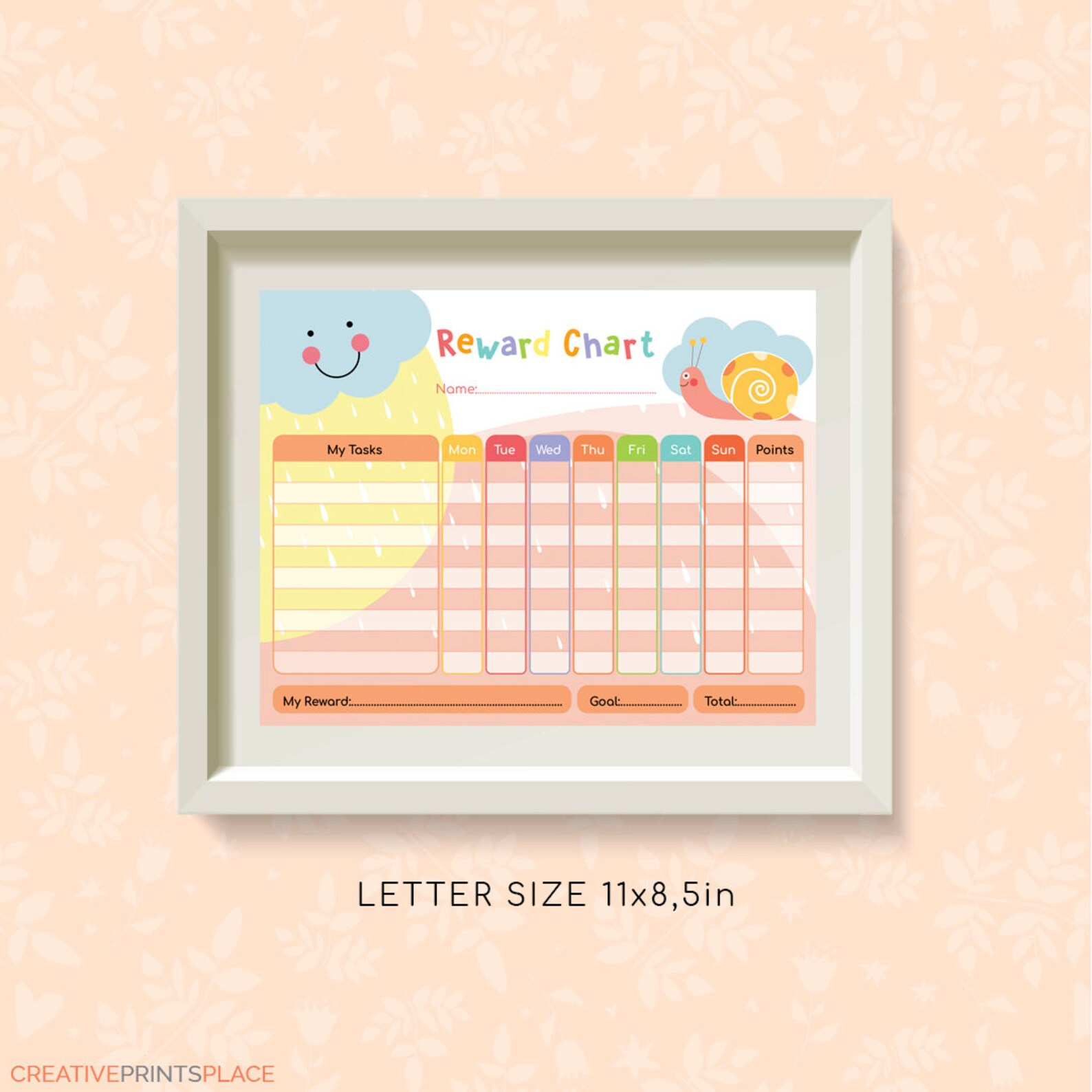 Snail Printable Reward Chart for Kids Chore Chart for Girls - Etsy