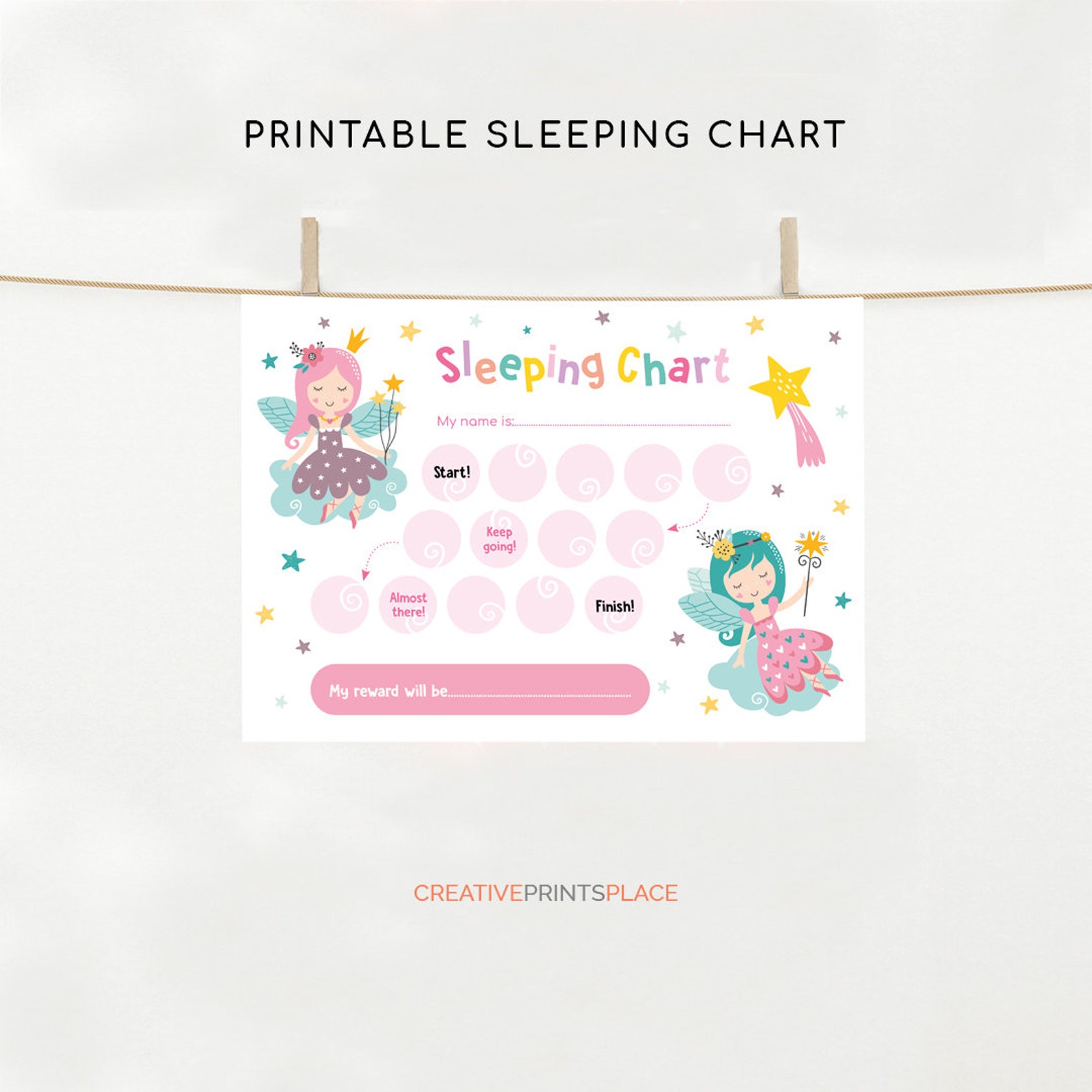Printable Fairy Sleep Reward Chart, Sleep Through the Night Chart, Girl ...