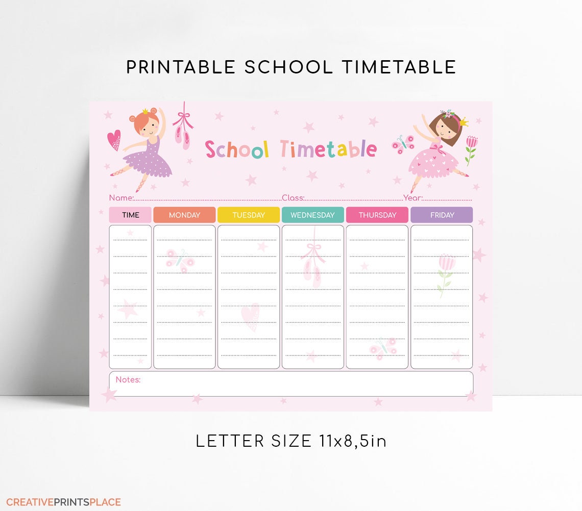 Printable Ballerinas School Timetable, Kids Daily Schedule, Back to ...