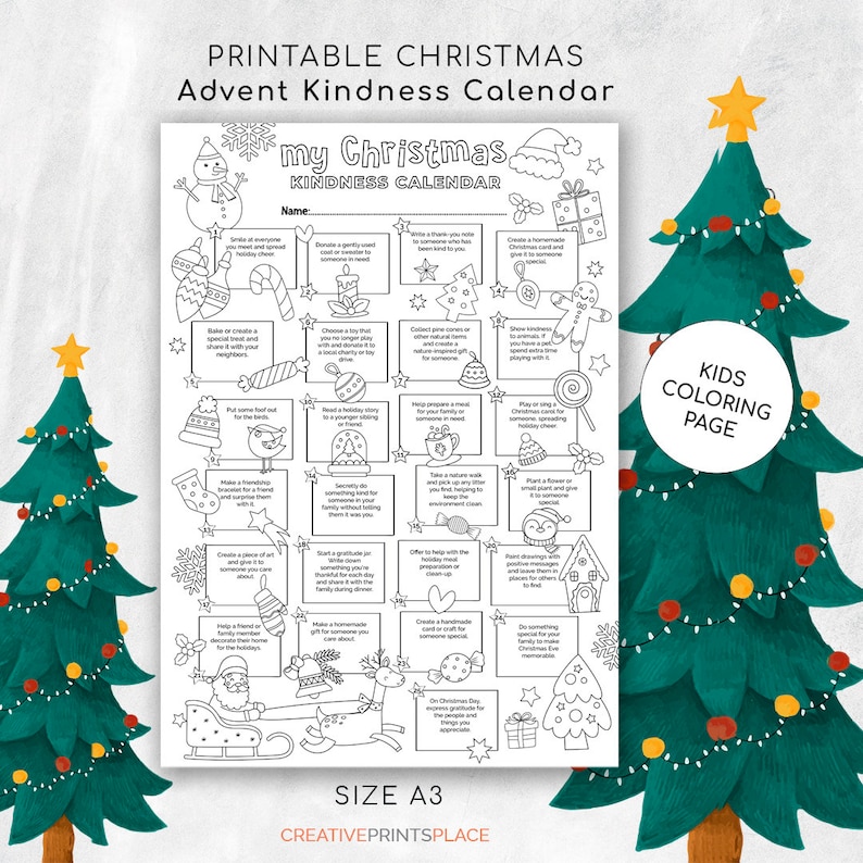 Printable Kindness Christmas Advent Calendar for Kids, Printable ...