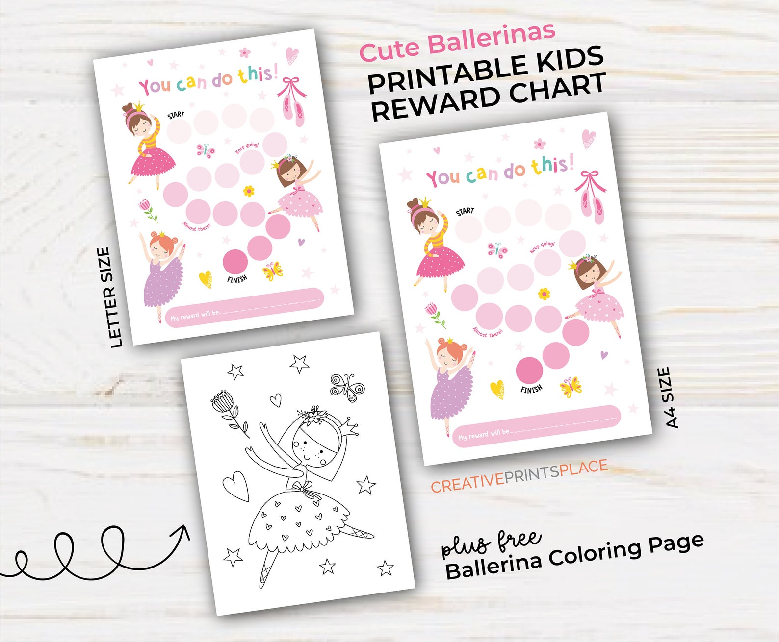 Printable Ballerina Theme Reward Chart, Girl's Sticker Chart, Instant ...