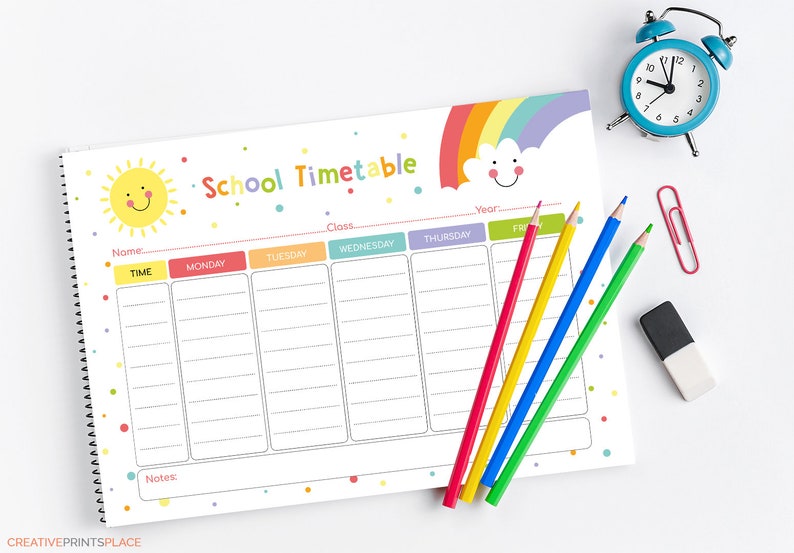 Printable Sun Rainbow School Timetable Kids Daily Schedule - Etsy